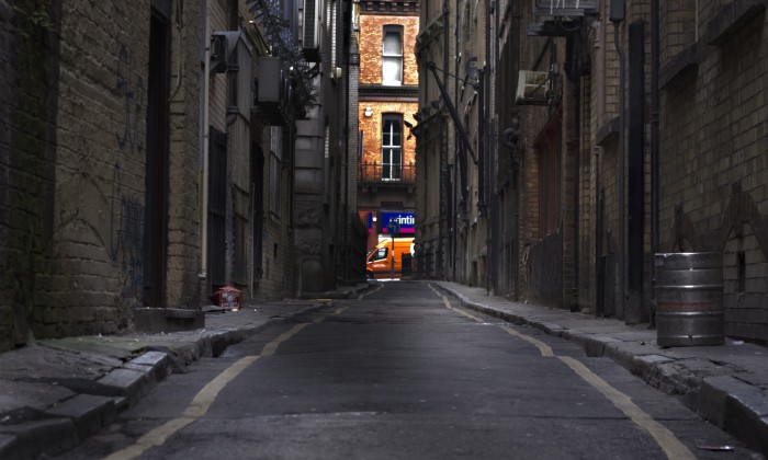 Looking down a long, dark, back alley | 6-12